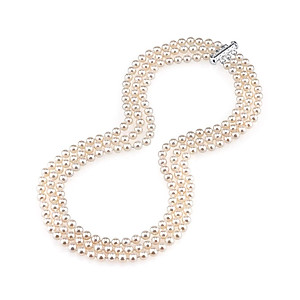 The Pearl Source 6.0-6.5mm AAAA Quality Triple Strand White Freshwater Cultured Pearl Necklace for Women in 18-19-20" Matinee Length