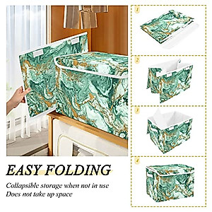 Kigai Marble Texture Storage Basket with Lid Collapsible Storage Bin Fabric Box Closet Organizer for Home Bedroom Office 1 Pack