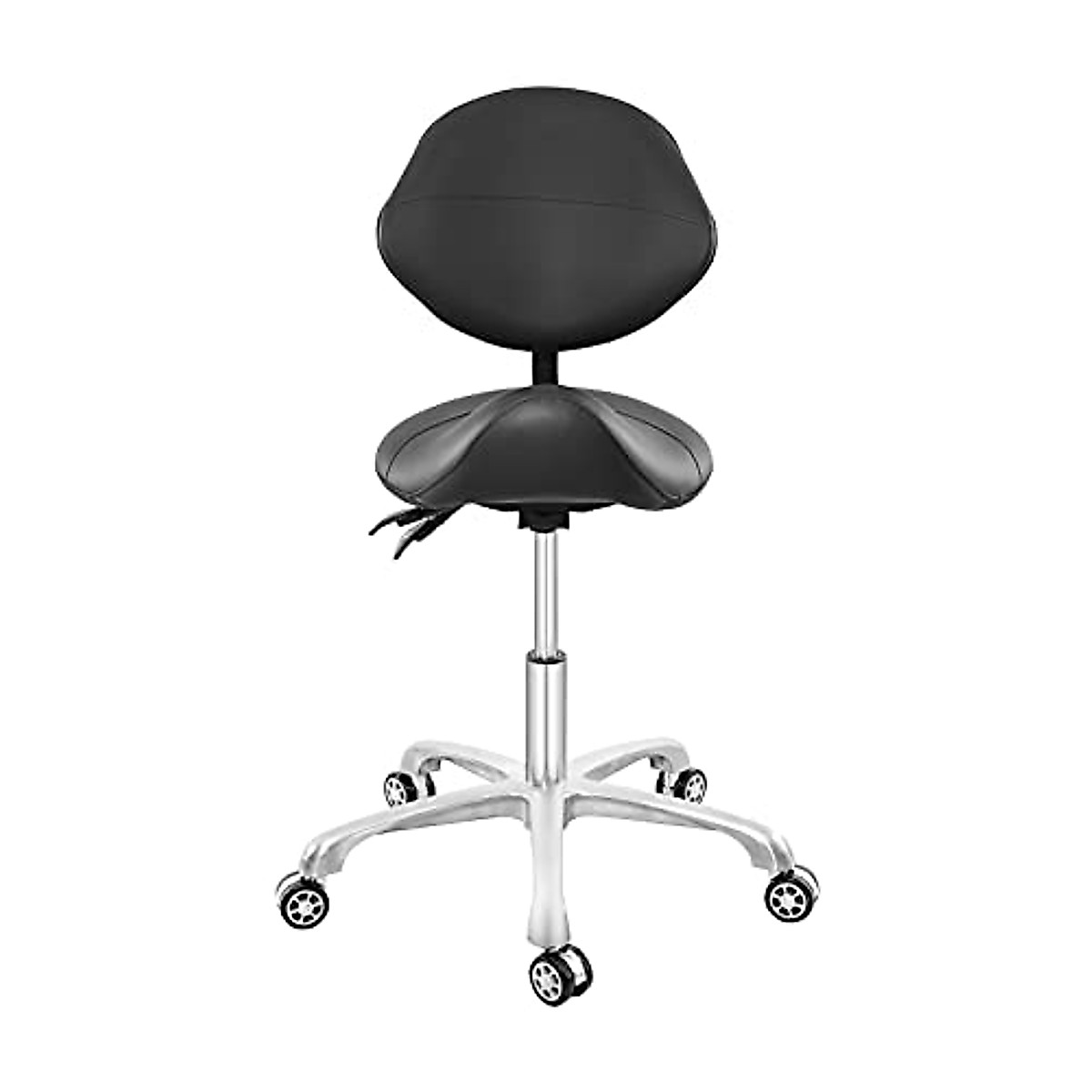 Senkelly Saddle Rolling Stool with Wheels, Adjustable Workbench Stool with Backrest, Swivel Stool Chair for Pedicure Work Office Kitchen-Ergonomic
