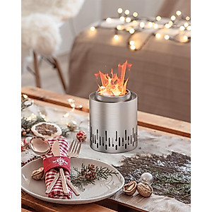 Tabletop Fire Pit with Stand, Low Smoke Mini Fire Pit for Backyard & Urban Indoor Fire Pit Fueled by Pellets or Wood, Full Body Made of Stainless Steel, Heat-Resistant Gloves, Travel Bag Included