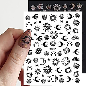 9 Sheets Laser Sun Stars Moon Nail Art Stickers Decals 3D Self-Adhesive Aurora Nail Decals Gold Sliver Designs Stars Nail Stickers for Women Nail Art Supplies DIY Luxury Designer Nail Decorations