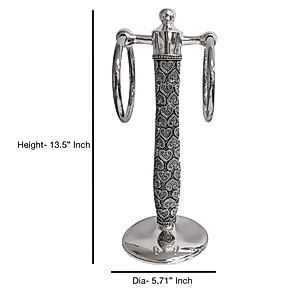 nu steel Store Beaded Heart Decorative Resin Fingertip Holder Stand for Bathroom Vanity, Countertops, Kitchen to Display & Store Small Guest Towels or Washcloths-2 Hanging Rings-Chrome, Large, Silver