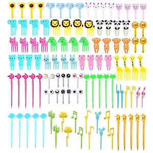 Fun Bento Picks set, 108 Pcs Animal Food Picks for Kids, Cute Cartoon Animal Fruit Food Toothpicks, Lunch Bento Box Picks for Toddler (60 Animal +10 Cartoon eyes + 20 Sea Creature +18 note shape)