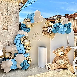 Dusty Blue Balloons Garland Arch Kit-122pcs Baby Blue Gold White Balloons Arch Kit, Baby Shower Decorations for Boy,Boy Birthday Party Decor Supplies