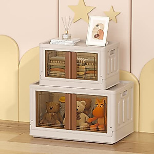 Stackable Closet/Trunk Organizers and Storage, Dorm Room Essentials, 8.4 Gal, Collapsible Cube Storage Bins/ Box with Lids and Doors, Plastic Car Organizer, 3 Pack