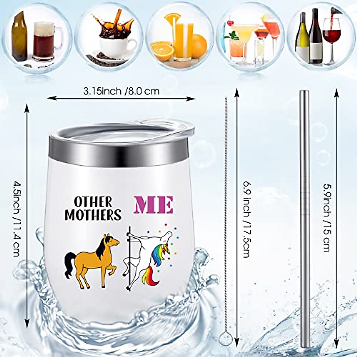 Patelai Others Mothers Me Unicorn Wine Tumbler, Funny Birthday Mother's Day Gift for Your Mother from Daughter Son, 12 Ounce Funny Coffee Mug with Straw Brush and Gift Box