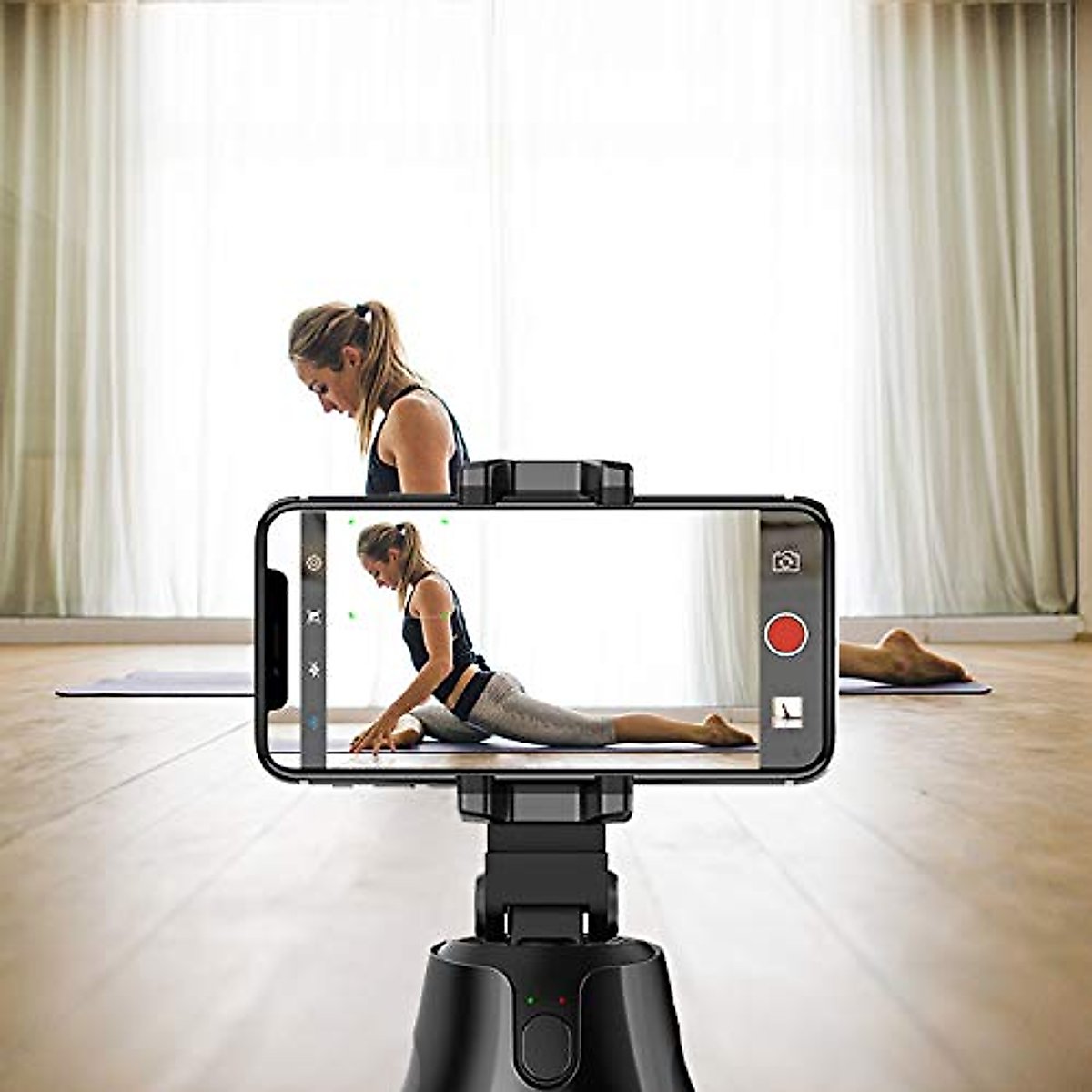 Selfie Stick Tripod 360°Rotation Auto Smart Face & Object Tracking Cell Phone Tripod Holder for Video Recording, Work with Tripod for iPhone Android
