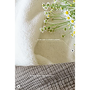 HOUSE NO.23 Sherpa Fleece Throw Blanket, Double Gauze Organic Turkish Cotton, Lightweight Super Soft Warm Blanket Bed Couch, All Seasons, Home Decor, Fall Decor, 51x67 (Coconut)