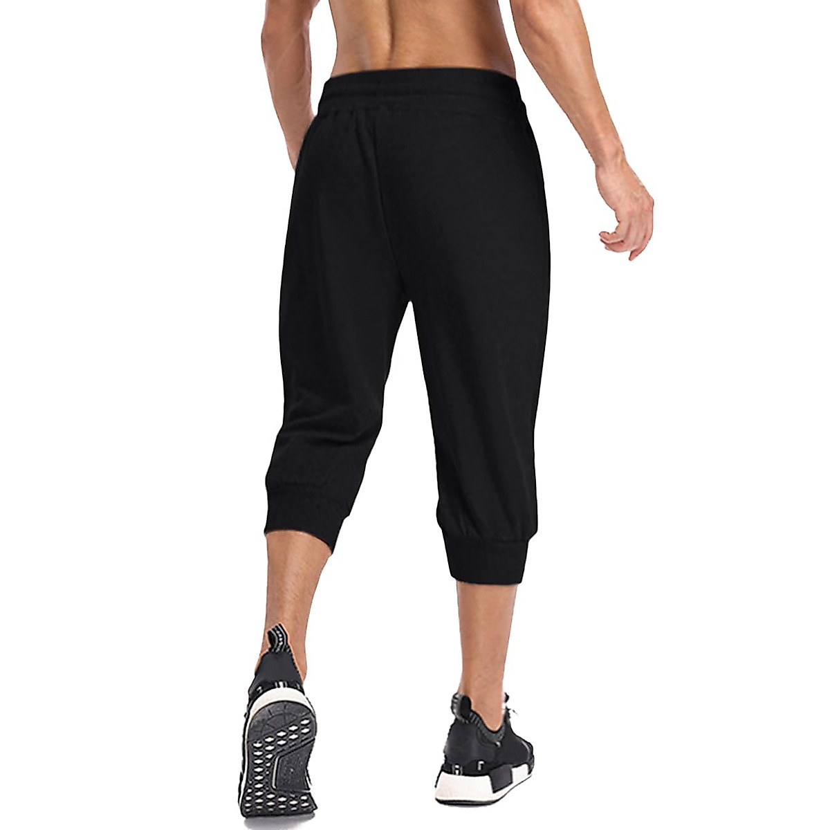 MAGNIVIT Men's Workout 3/4 Joggers Bodybuilding Gym Shorts Capri Pants Black