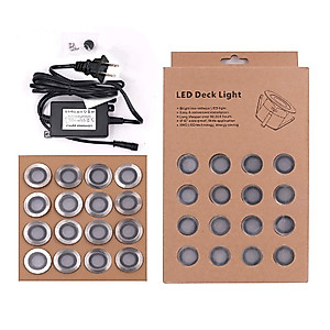 XUNATA Set of 16 Recessed LED Deck Light Kits, In Ground Outdoor LED Landscape Lighting IP67 Waterproof, 12V Low Voltage for Garden Yard Steps Stair Patio Floor Kitchen Decoration(Warm White)