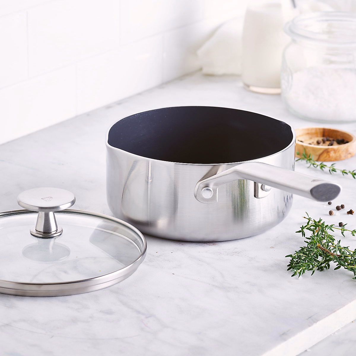 Blue Diamond Cookware Tri-Ply Stainless Steel Ceramic Nonstick, 1.6 QT Saucepan Pot with Lid, PFAS-Free, Multi Clad, Induction, Dishwasher Safe, Oven Safe, Silver