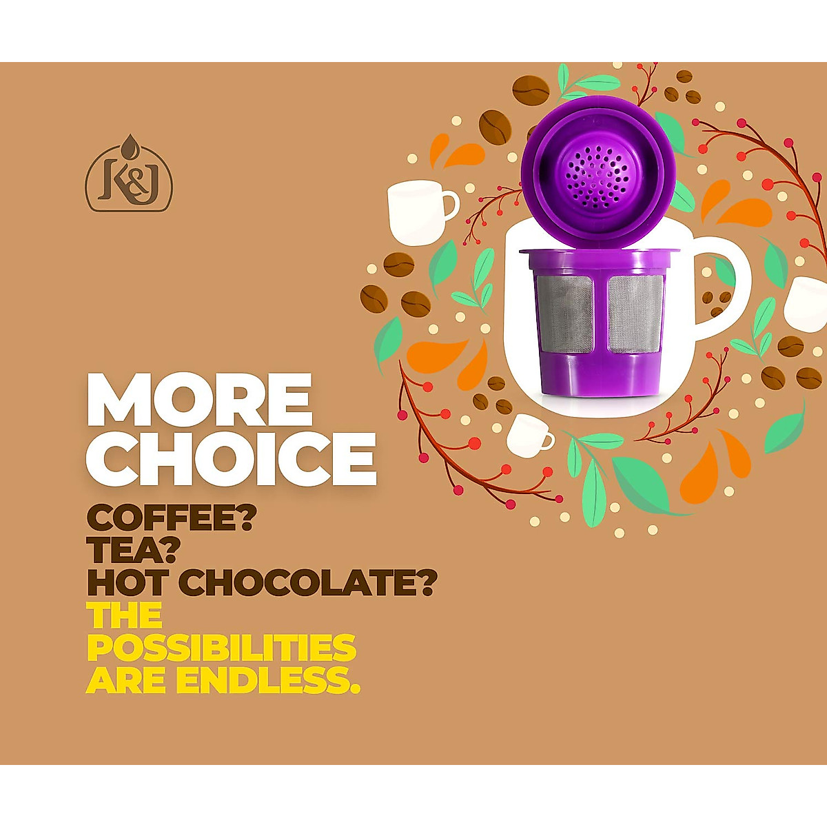 K&J Reusable Filter Cups Compatible with Keurig 1.0 K-Cups - Includes Freedom Clip for Compatibility With Keurig 2.0 Machines (4-Pack, Purple)