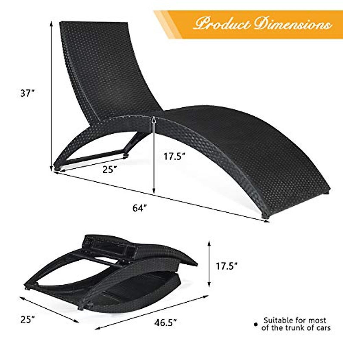 Tangkula Foldable Patio Lounge Chair, Outdoor Rattan Lounger Chaise, Portable Patio Chaise with Cushion, All-Weather Wicker Furniture for Garden Lawn Balcony Backyard Poolside (1, Beige)