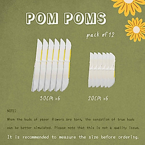 12Pcs Daisy Tissue Paper Pom Poms Flower 12" 8" for White Yellow Flowers Themed Birthday Party Sunshine Wall Hanging Baby Shower Bridal Country Wedding Party iwlorys