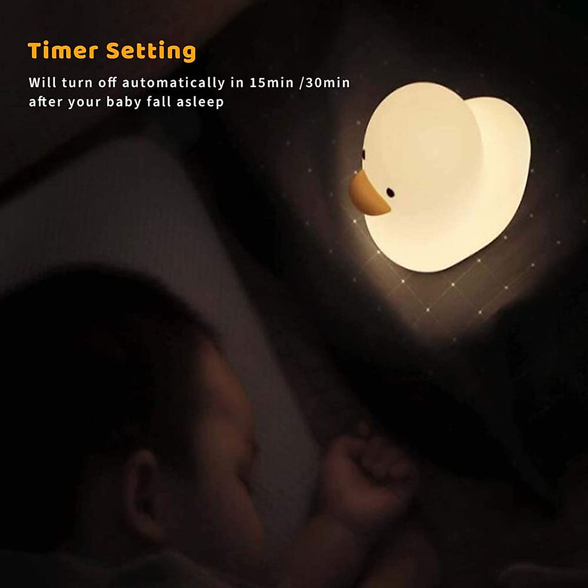 ipalmay Home Night Lights for Kids USB Rechargeable Lamps, ABS+PC Bedside Lamp for Breastfeeding, Touch Control&Timer Setting, White Duck