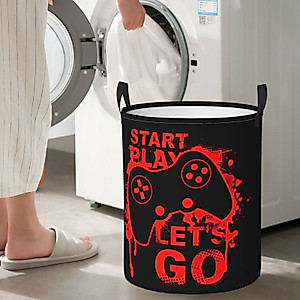 Gbuzozie Game Joystick Round Laundry Hamper Storage Basket Toys Clothes Organizer Bin For Home Bathroom Bedroom Dorm Nursery, 62l
