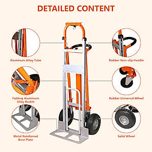 Aluminum Convertible Hand Truck, 3 in 1 Folding Dolly 1000 LBS Capacity Heavy Duty Industrial Platform Cart Collapsible Truck for Transport & Moving in Warehouse, Home, Supermarket