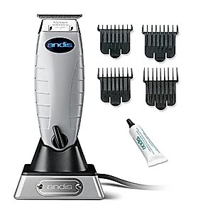Andis 74000 Professional Corded/ Cordless Hair & Beard Trimmer, T-Outliner Blade Trimmer, Zero Gapped, Close Cutting Carbon Steel T-Blade Trimmer, Grey