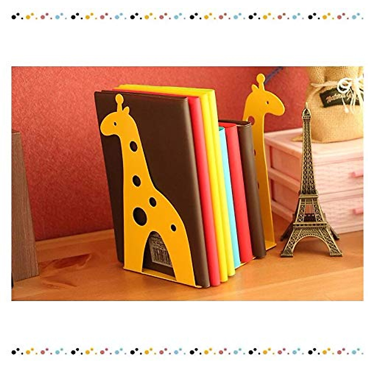 Loupdeloup Cute Bookends,Non Skid Giraffe Animal Book Ends for Shelves Decorative for Kids Yellow 1 Pair