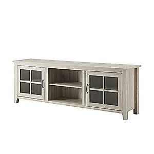 Walker Edison Portsmouth Classic 2 Glass Door TV Stand for TVs up to 80 Inches, 70 Inch, Birch
