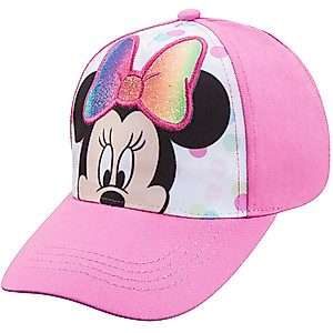 Disney Minnie Mouse Toddler Girls Pink Baseball Cap - Many Styles - Ages 2-4 Years - Adjustable Velcro Closure (Pink/White)