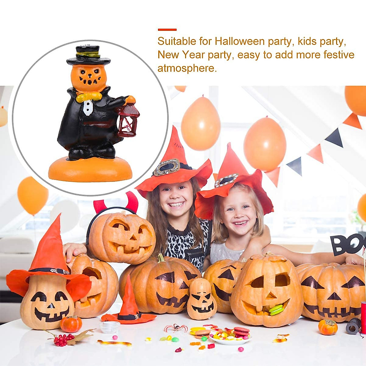 WINOMO 3Pcs Halloween Pumpkin Figurine Decorations,Halloween Pumpkin & Ghost Statue for Halloween Christmas Birthday Decor