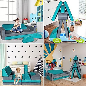 RELIANCER 8PCS Modular Kids Play Couch,Kid's Foam Couches for Playroom,Toddler to Teen Sectional Sofa Play Set,Childrens Nugget Couch,Playhouse Foam Block Playset,Fort Couch,Baby Climbing Couch Set