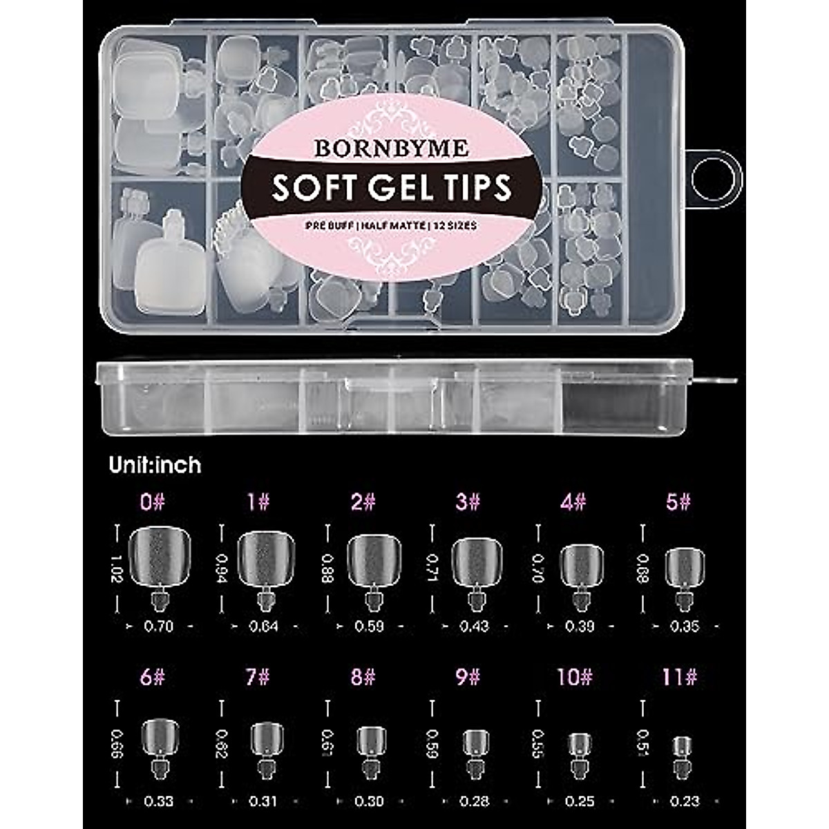 ToeNail Tips, BORNBYME 120 PCS 12 Size Manicure Fake Toe Nails French False Nails for Acrylic Nail Tips Full Cover Foot Tips