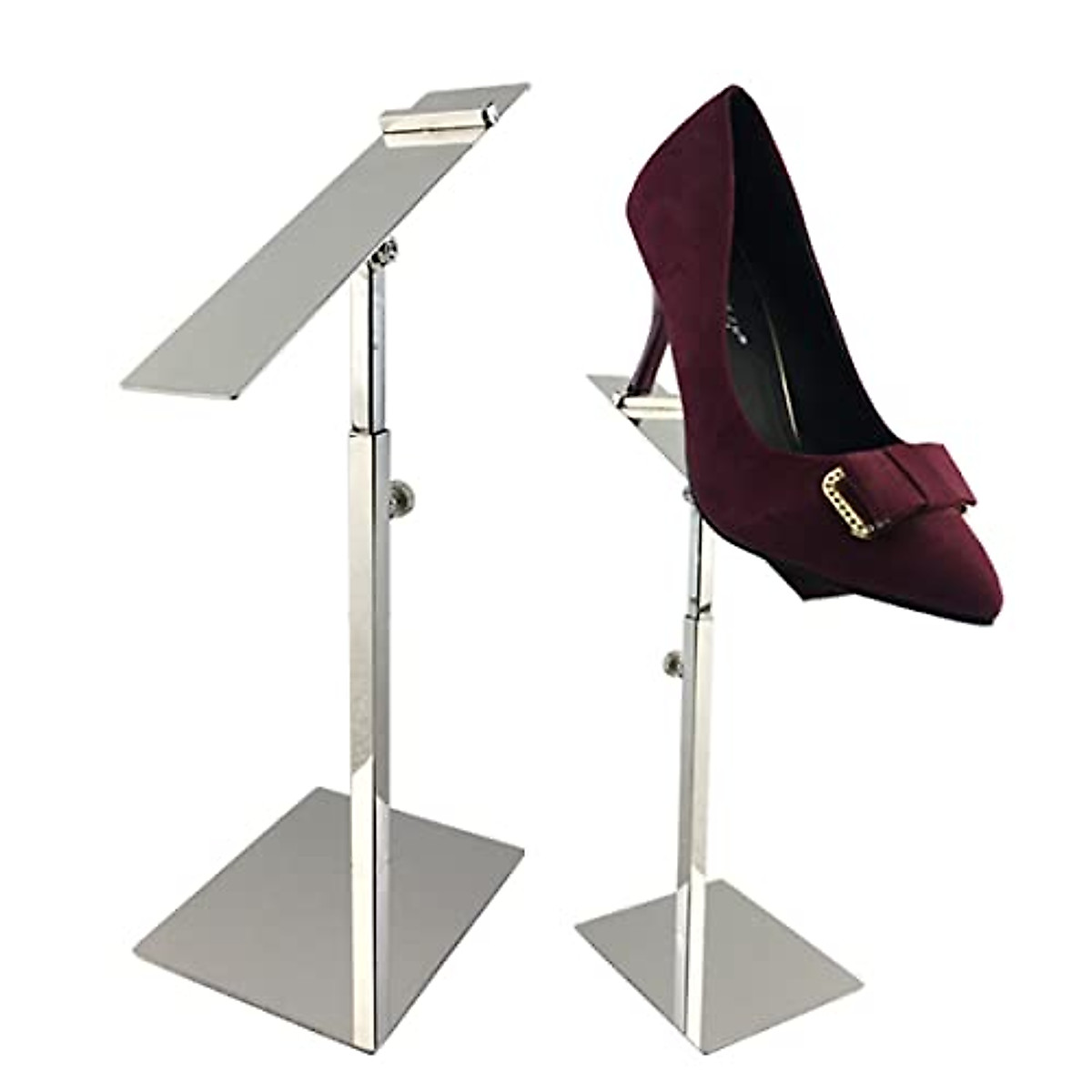 VIDAYA Silver Shoe Display Stand, Stainless Steel Shoe Display Risers Stand Countertop Adjustable Retail Supplies, Shoe Rack Set of 2