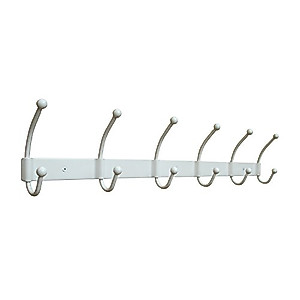 Wall Mounted Coat Rack with 6 Double Hooks - Heavy Duty 23 inch Long Iron Wall Hooks for Home Organization (White)