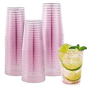 JOLLY CHEF 10 oz Purple Plastic Cups, 100 Pack Party Glasses Tumblers, Heavy Duty Purple Glitter Disposable Cups for Wedding, Thanksgiving, Christmas, Halloween