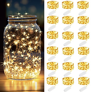 LEDIKON 18 Pack Fairy Lights Battery Operated String Lights-3.3ft 20 LED Silver Wire Warm White Firefly Mini Lights for Wedding,Party,DIY Crafts,Mason Jars,Centerpiece Table Decorations