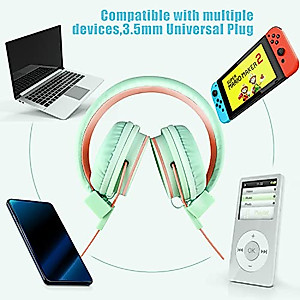 HOTCOK H37 Kids Headphones for Girls Boys Foldable Adjustable On Ear Headphones 3.5mm Jack Wired Cord for School,Home,Airplane,Car