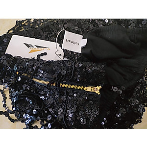 Yollmart Women's Sequins Tassel Skirts Shorts Booty Dance Festival Bottoms (X-Large, Black)