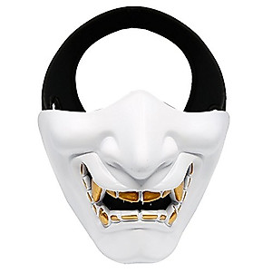 ATAIRSOFT Halloween Costume Cosplay BB Gun Evil Demon Monster Kabuki Samurai Hannya Oni Half Cover Airsoft and Prop Mask (White)