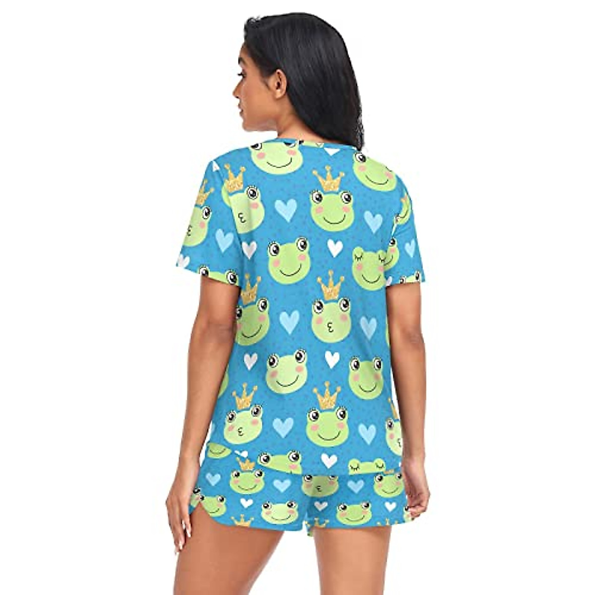 UMIRIKO Cute Funny Frog Heart Womens Pajama Sets, Soft Short Sets Women 2 Piece Pajama Sets, Size L 21330291