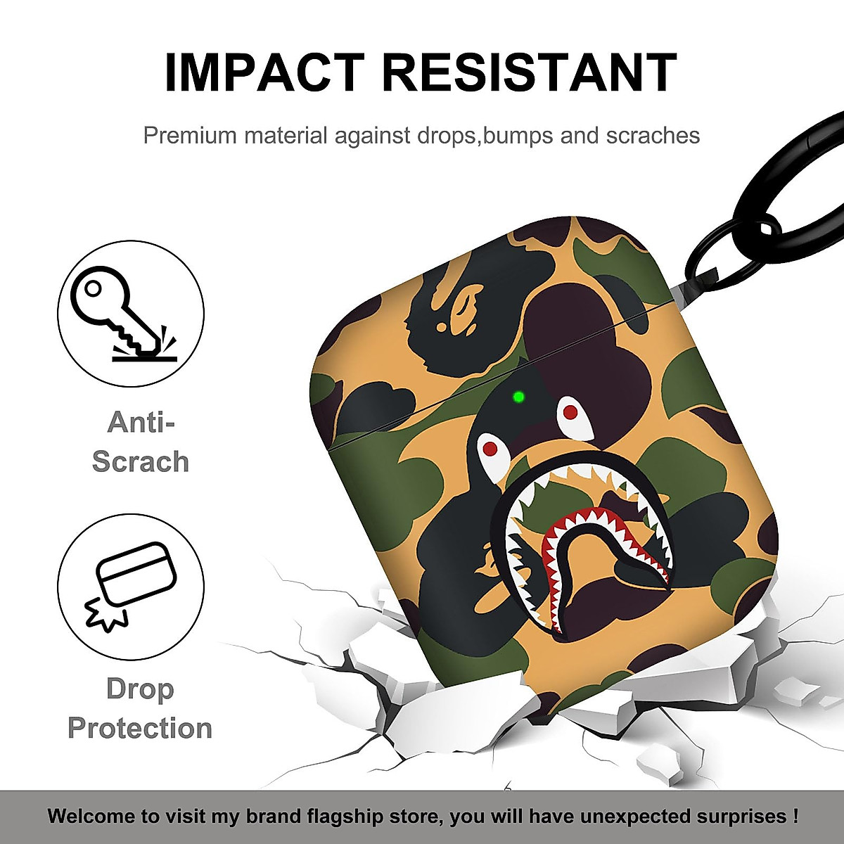 CULIPPA for AirPods 2 Case Cover Shark Mouth Camo Style pattern Design for Airpods 2nd Generation Silicone Protective Case Shockproof for Women Girls with Keychain for Apple Airpods 2/1 Charging Case