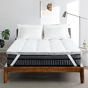 CHUN YI Goose Feather Down Mattress Topper Twin, Fluffy Overfilled Pillow Top Mattress Pad, Plush Ultra Soft Feather Bed Topper with 100% Cotton Cover (39"x75")