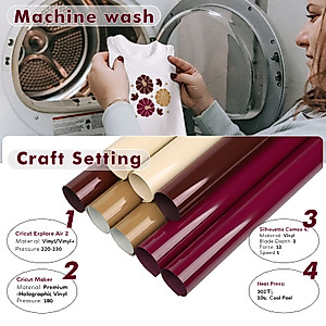 Gatichetta Earth Tones Heat Transfer Vinyl Bundle, Iron on HTV 12" x 12"/8-Sheet, Smooth PU HTV for T-Shirts, Fabris, DIY Designs, Cream/Camel/Brown/Wine Red
