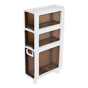 Bathroom Floor Cabinet 3-Tiers Narrow Slim Tall Movable Towel Organizer Freestanding Rolling Unit with Clear Drawers Toilet Paper Holder, Storage Cabinet with Drawers for Small Space (3-Tiers)