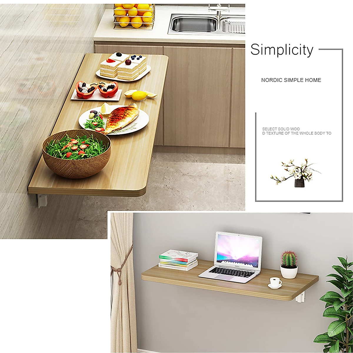 RXBFD Wall Mounted Workbench Wall Hanging Folding Solid Wood Drop-Leaf Table Small Fold Down Kitchen Table Heavy Duty Fold Fown Dining Table Computer Desk