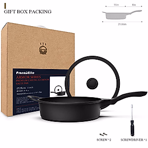 PRANZOELITE 11 Inch Nonstick Pan, Daily Cooking Pan, Deep frying pan with lid, non stick pan, sartenes para cocinar antiadherentes, Nonstick Skillet Pans, Fry pan with lid, Induction non stick pans
