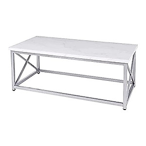 AZL1 Life Concept Modern Coffee Table for Living Room Center Table with Metal Frame, Glossy White