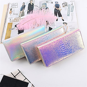 YAIRYANGTZE Holographic Wallet Clutch - Iridescent Purse Long Wallet with Zipper for Women (Silver)