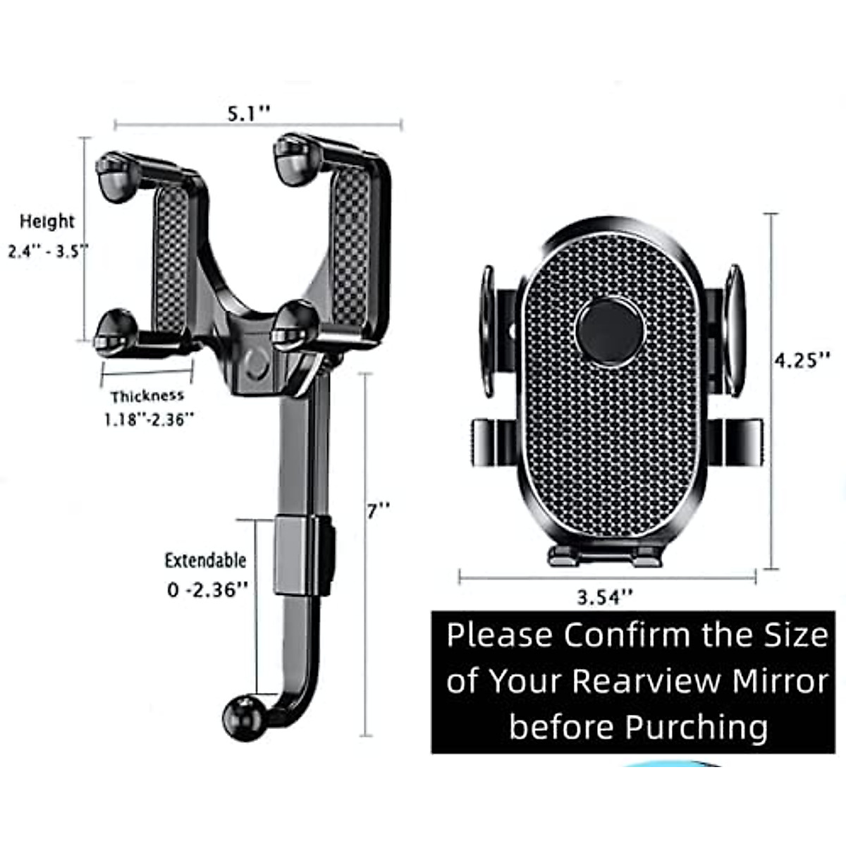 iBigLY Car Phone Holder, Rear View Mirror Phone Holder, Cell Phone Holder, Adjustable nagivator Holder, 360° Rotating and Retractable Universal car Cell Phone Holder for All Cell Phones