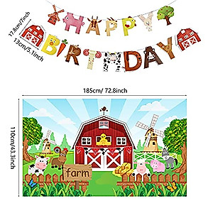Farm Birthday Party Decorations Supplies Farm Animals Barn Backdrop Banner Farm Animals Walking Balloons Cupcake Toppers Set for Kids Farm Animals Cow Theme Party Supplies