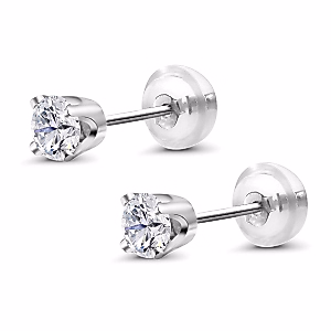 Gem Stone King 14K White Gold Lab Grown Diamond Stud Earrings | Gold Earrings For Women | G-H Color | VS2-SI1 Clarity