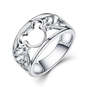 JO WISDOM 925 Sterling Silver and Yellow Gold Plated Mouse Ring Size8（white gold)