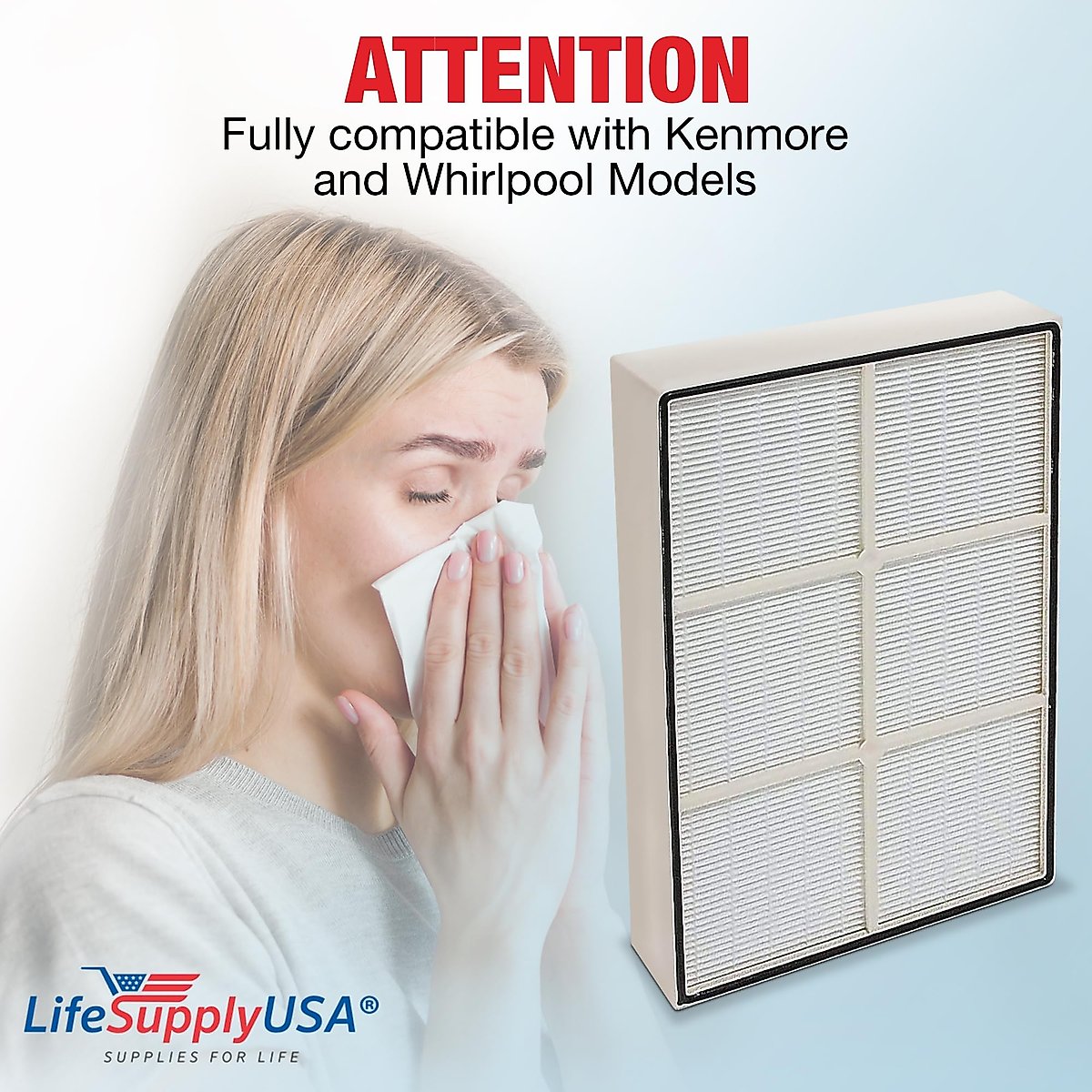 LifeSupplyUSA HEPA Air Filter Replacement Compatible with Kenmore, Whirlpool Models - Easy Install, Effective Particle Filtration, Durable 16x11x2