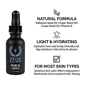 ZEUS Beard Care Set, Starter Beard Wash & Beard Oil Kit for Men, Soften, Hydrates, & Moisturizes – MADE IN USA (Sandalwood)